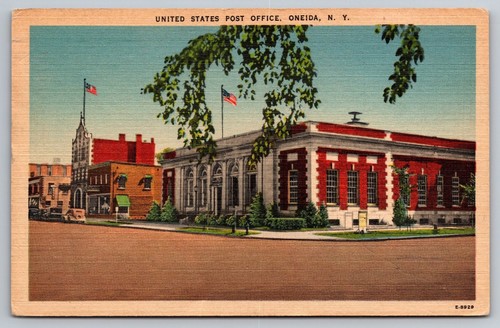 United States Post Office Building Oneida NY Streetscape 1949 Postcard ...