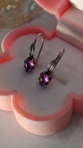 Vintage Soviet Earrings, 925 Sterling Silver, Star Hallmark, Purple ...