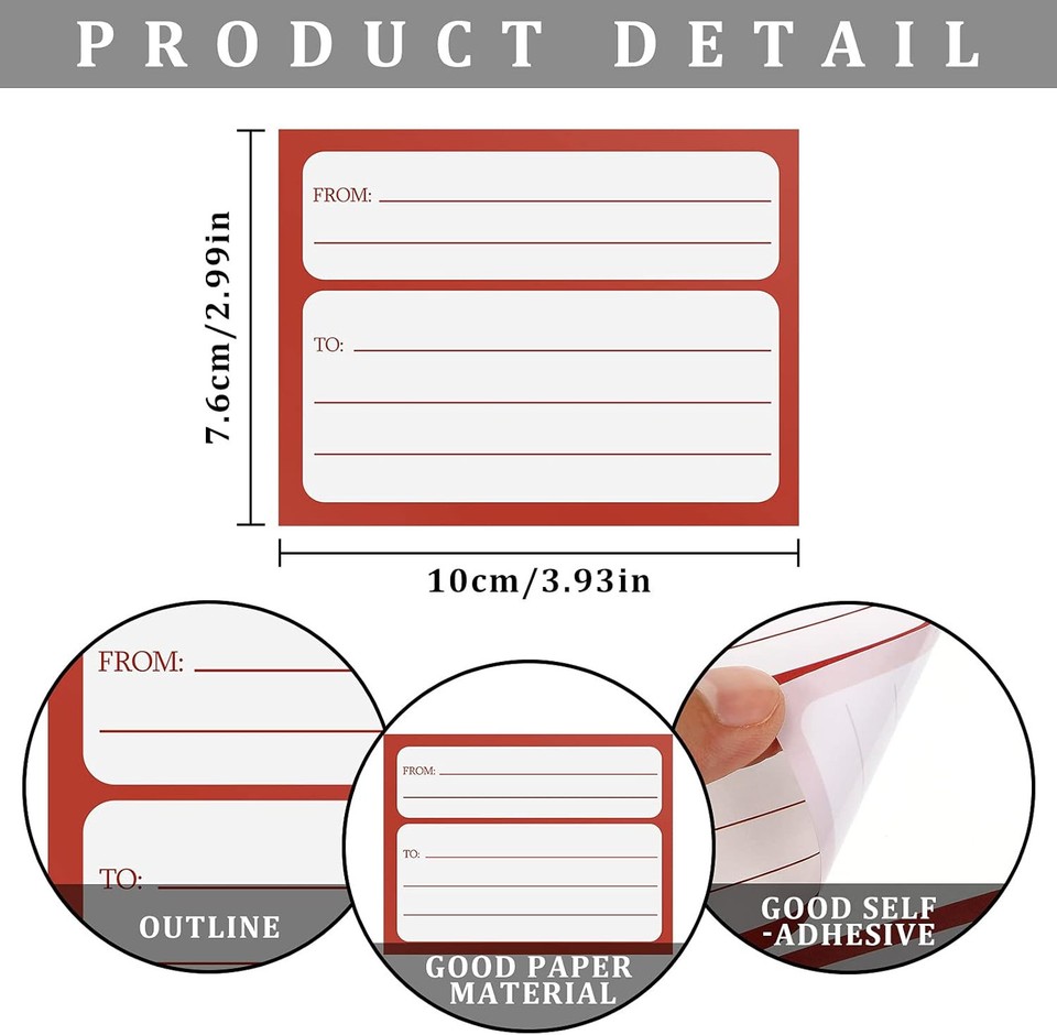 250 Red Mailing Labels 3X4 Inch To From Address Stickers For Packages ...