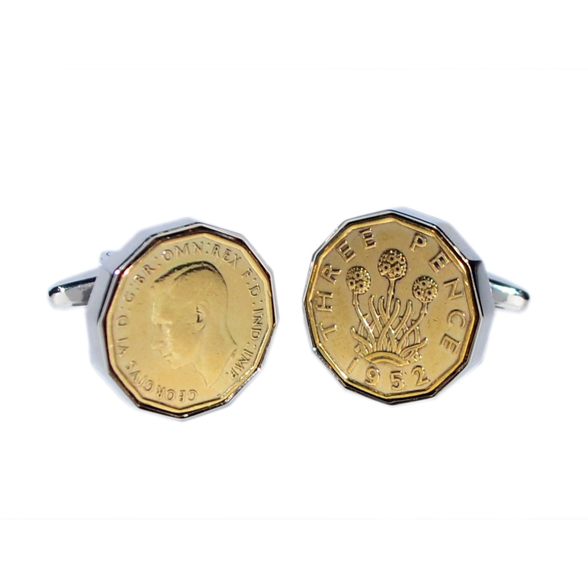 Rhodium Plated Cufflinks with Polished Pre Decimal Thrupenny Bit Coin ...