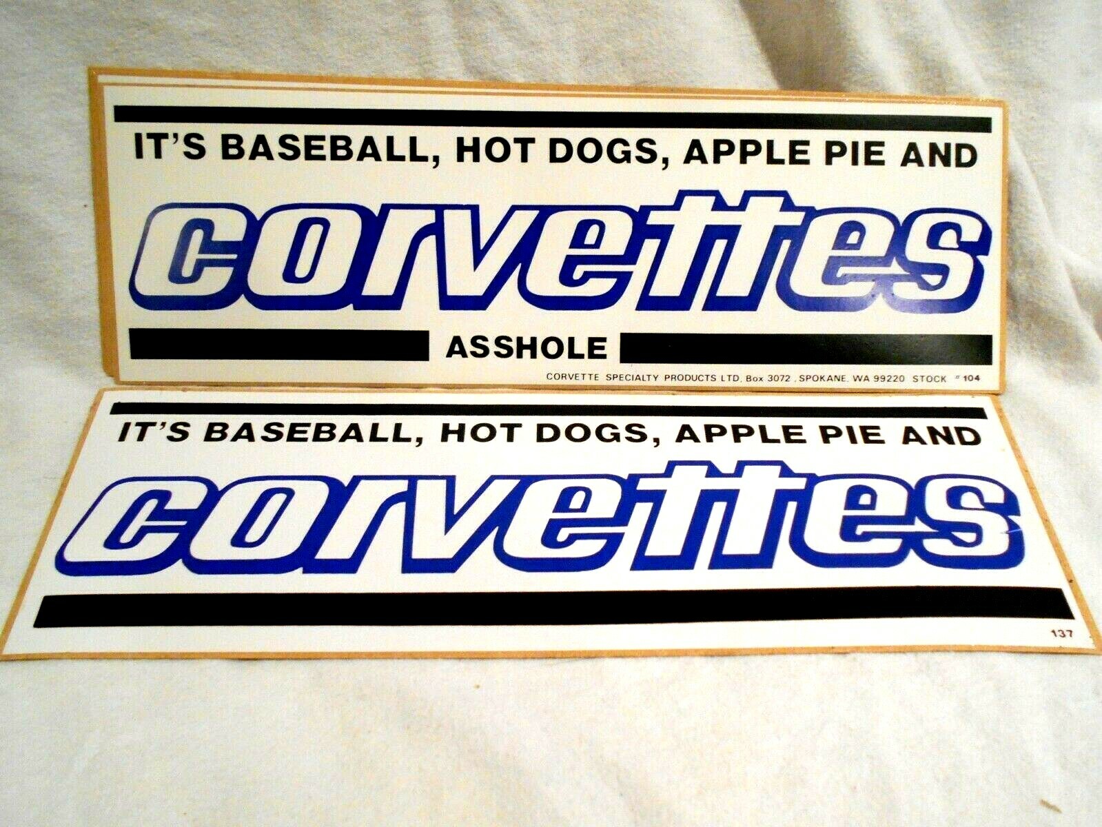 2-Corvette Bumper Sticker-Its Baseball, Hot Dogs, Apple Pie & Corvettes ...