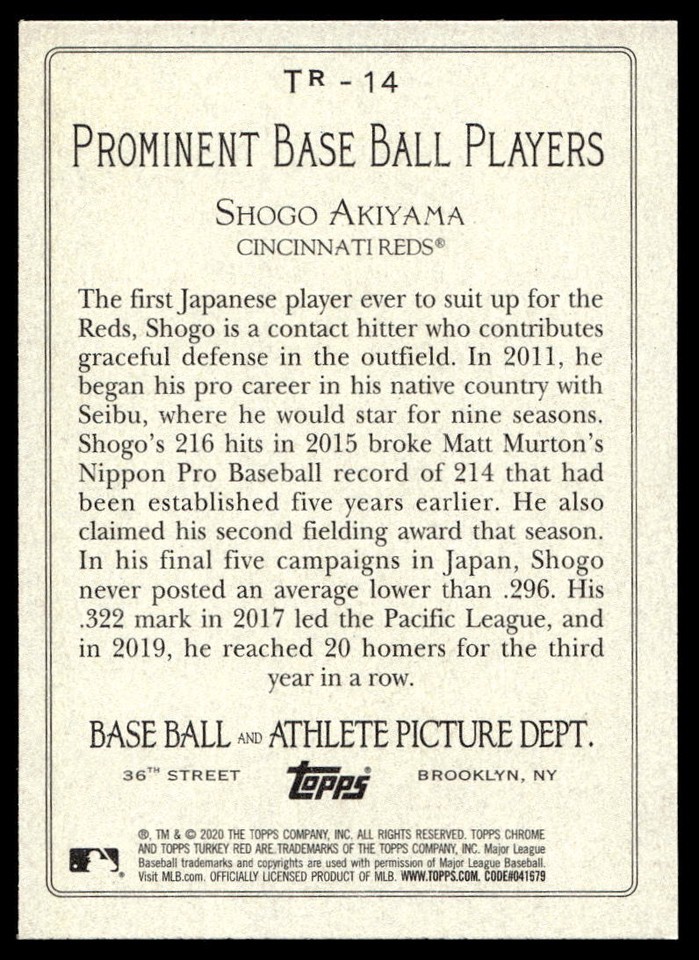 2020 Topps Update #TR-14 Shogo Akiyama Turkey Red 2020 | eBay