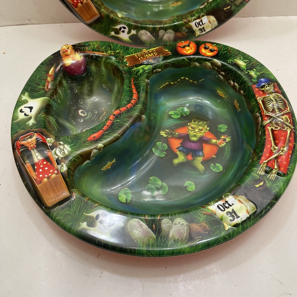 2 Vtg Spooky Swamp Chip & Dip Molded Plastic Halloween Bowl American ...