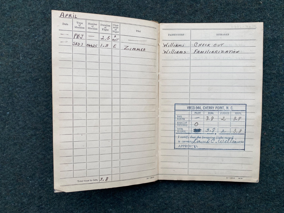 Original WW2 USMC Fleet Marine Aviators Flight Log Book SBD5 Dauntless ...