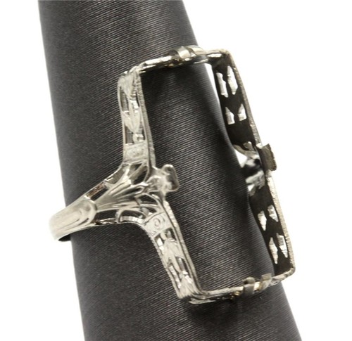 GENUINE ART DECO 14K SOLID WHITE GOLD FILIGREE MOUNT FOR LONG RECTANGLE ...