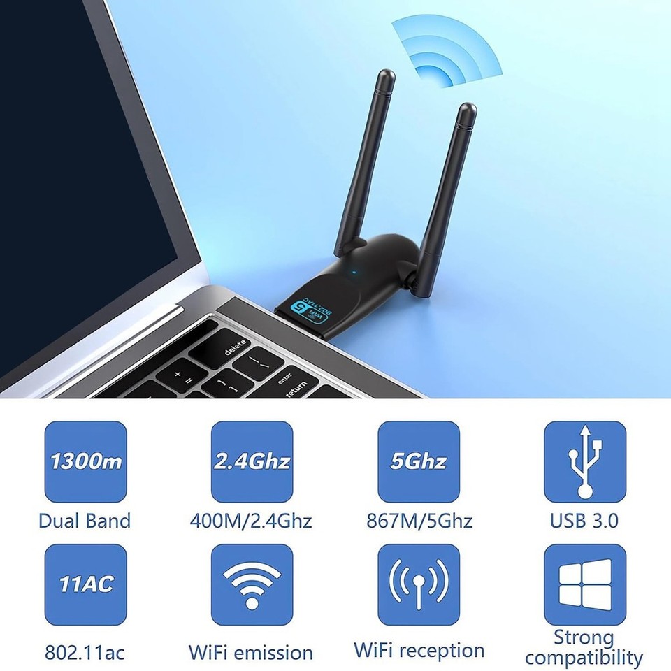 USB Wifi Dongle, 5GHz USB Wifi Computer Drive-,1300Mbps USB3.0 WIFI ...