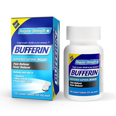 Bufferin Aspirin 325mg, Pain Reliever & Fever Reducer, with 130 Count ...