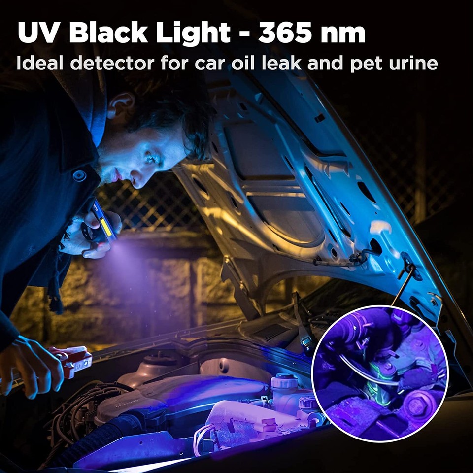 WORKPRO LED Flashlight UV Black Light Pocket Pen Light 450 Lumen USB ...