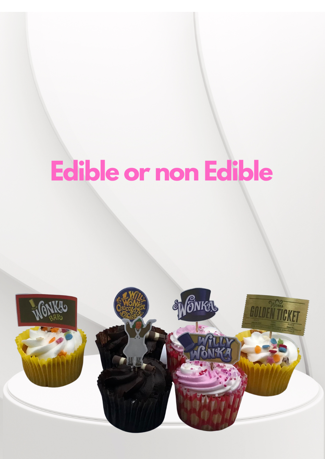 Set of 12 Willy Wonka Themed Cupcake Toppers, Edible Icing or Photo ...
