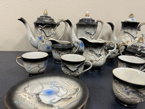 20 Piece Gold Accented Vintage Blue-Eyed Dragonware Set | eBay