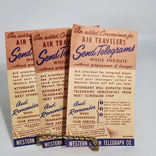 3 Vintage Western Union Air Travelers Send Telegrams Flyer ...