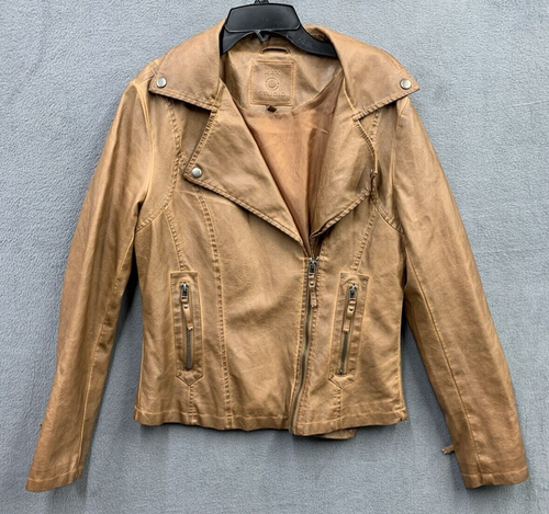 Max Studio Women’s Faux Leather Jacket Size M Brown Full Zip Moto Crop ...