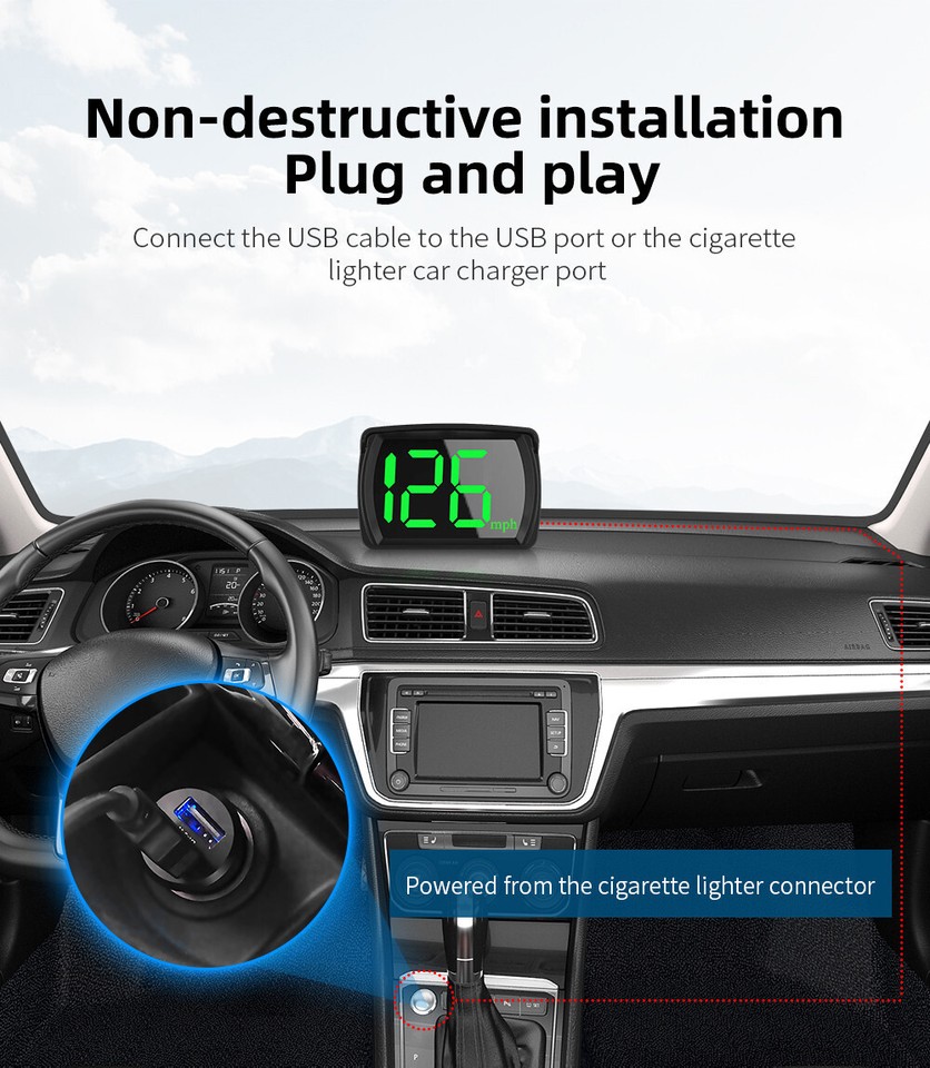 Car Accessories GPS Speedometer MPH HUD Head Up Display HD LED Display ...