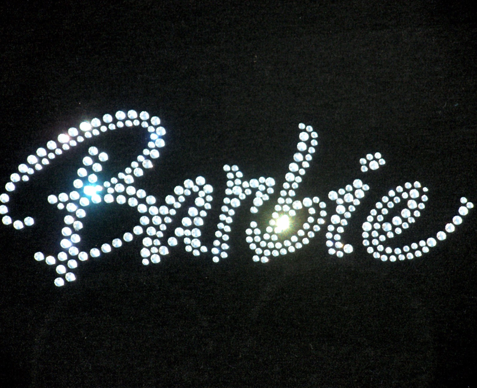 8" clear Barbie text iron on rhinestone transfer for Barbie t shirt ...