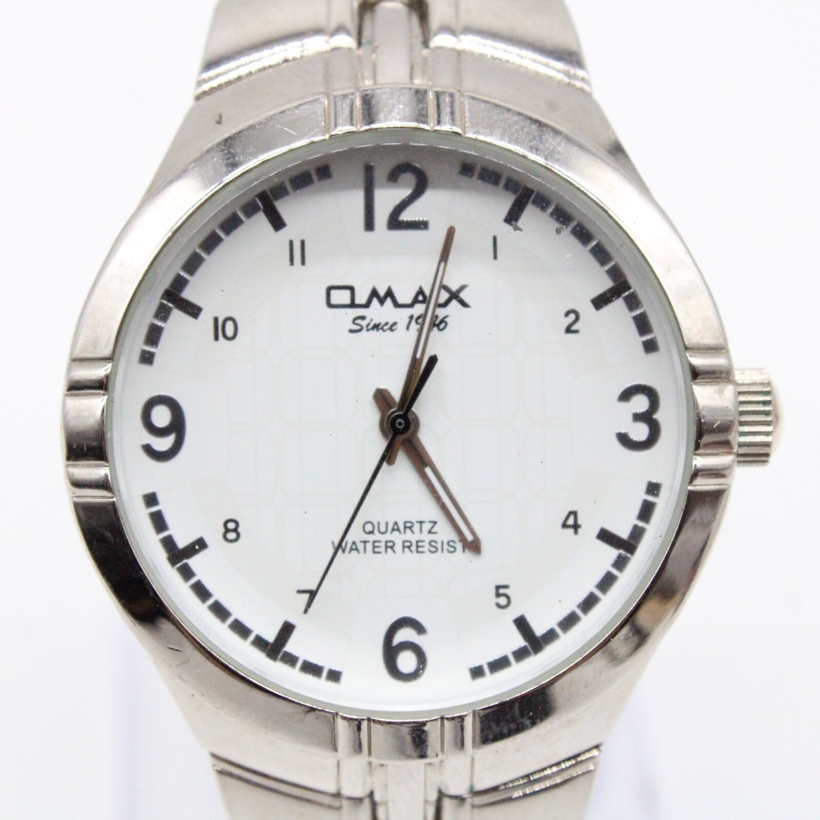 OMAX Watch Mens Silver Tone Stainless Steel Classic Big White Quartz ...