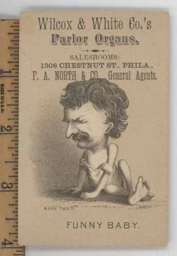 Mark Twain Caricature Victorian Trade Card "Funny Baby" Organs ...