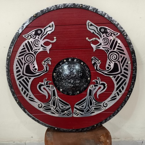 Red & Black Painted Designer Medieval Viking Armor Brown Shield Decor ...