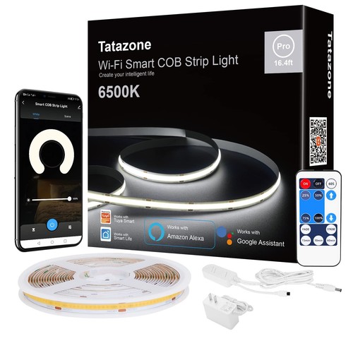 16.4ft 6500K WiFi COB Led Strip Light with App and Remote, Compatible ...