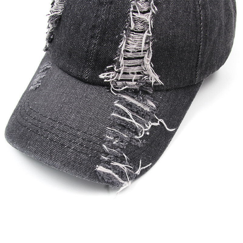 Unisex Denim Cap Distressed Jeans Baseball Hat Snapback Trucker Broken ...