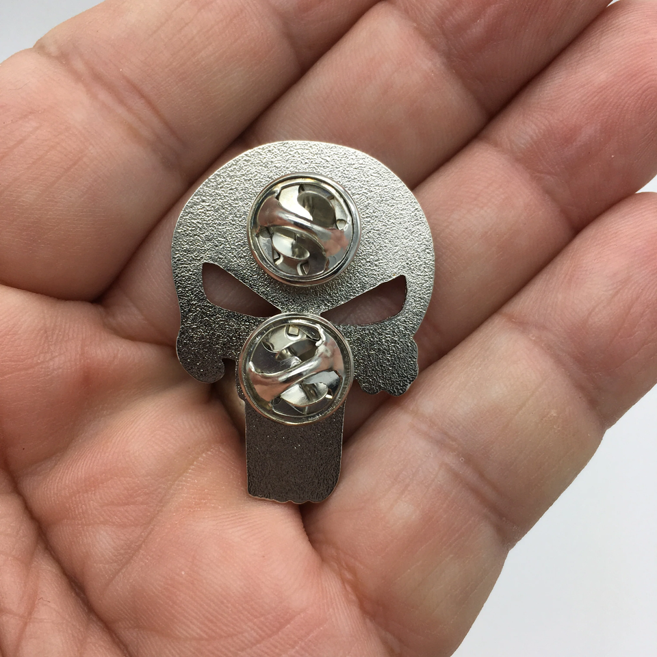 Thin Gray Grey Line Skull Pin with Dual Pin posts and Deluxe Safety ...