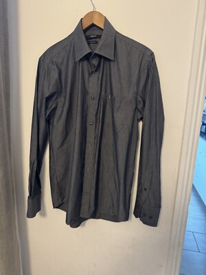 Melka Mens Grey Silver Striped Egyptian Cotton Long Sleeve Size 39 ...