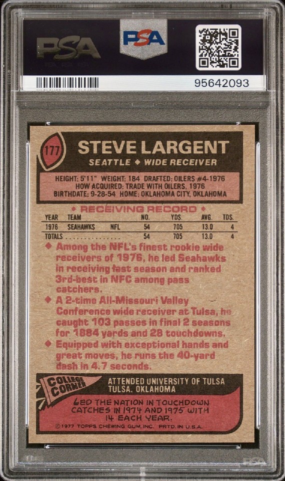 STEVE LARGENT PSA 7 NM 1977 Topps HOF Rookie RC Card #177 Seattle ...