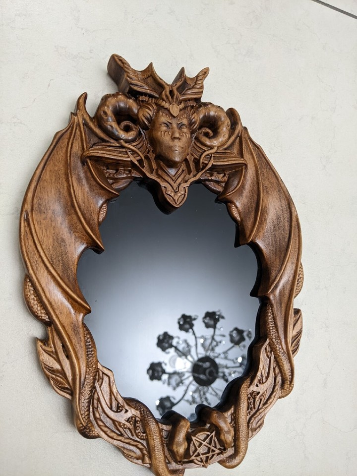 Scrying mirror Goddess Lilith Wall mirror décor Natural wood Pagan ...