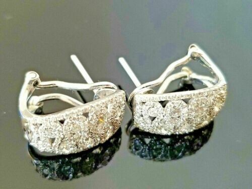 2Ct Round Cut Real Moissanite Omega Back Earrings 14K White Gold Silver ...