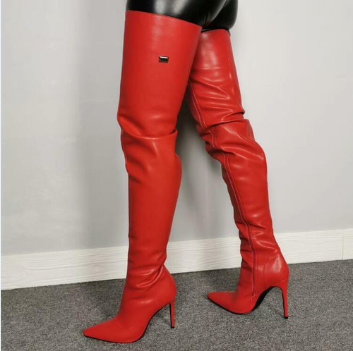 Women Real Leather Nightclub Overknee High Thigh Boots Pointed Stiletto ...