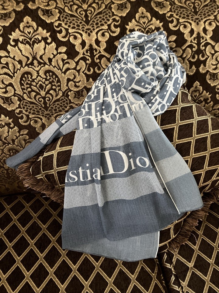 Christian Dior Logo Silk Scarf Blue Long Luxury Wrap | eBay