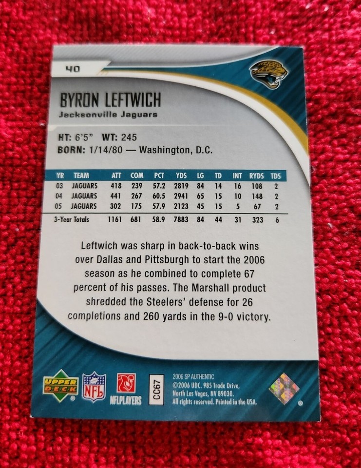 2006 Upper Deck - SP Authentic #40 Byron Leftwich - Jacksonville ...