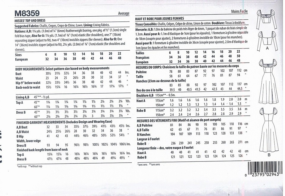 McCalls 8359 Dress and Top Sewing Pattern Cottagecore Misses Size 6-14 ...