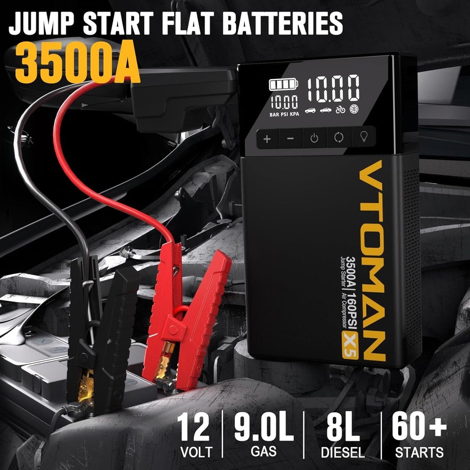 VTOMAN X5 Jump Starter with Air Compressor, 3500A Portable Car Battery ...
