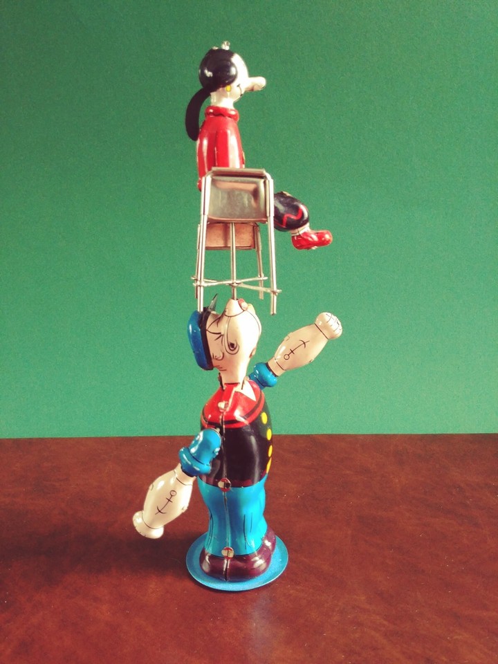 Rare Linemar Tin Wind-up Juggling Popeye and Olive Oyl Tinplate w/ Or ...