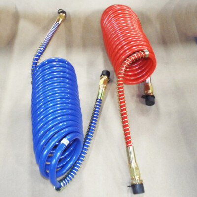 15' RED AND BLUE COIL COILED AIR LINE HOSE SET - TRAILER BRAKE - 1/2 ...