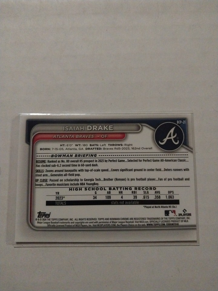 2024 Isaiah Drake Bowman 1st Lunar Parallel BCP-21 Atlanta BRAVES | eBay