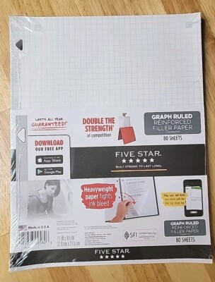 Five Star Graph Ruled Reinforced Filler Paper 4 Sq/Inch 80 Sheets/Pack ...