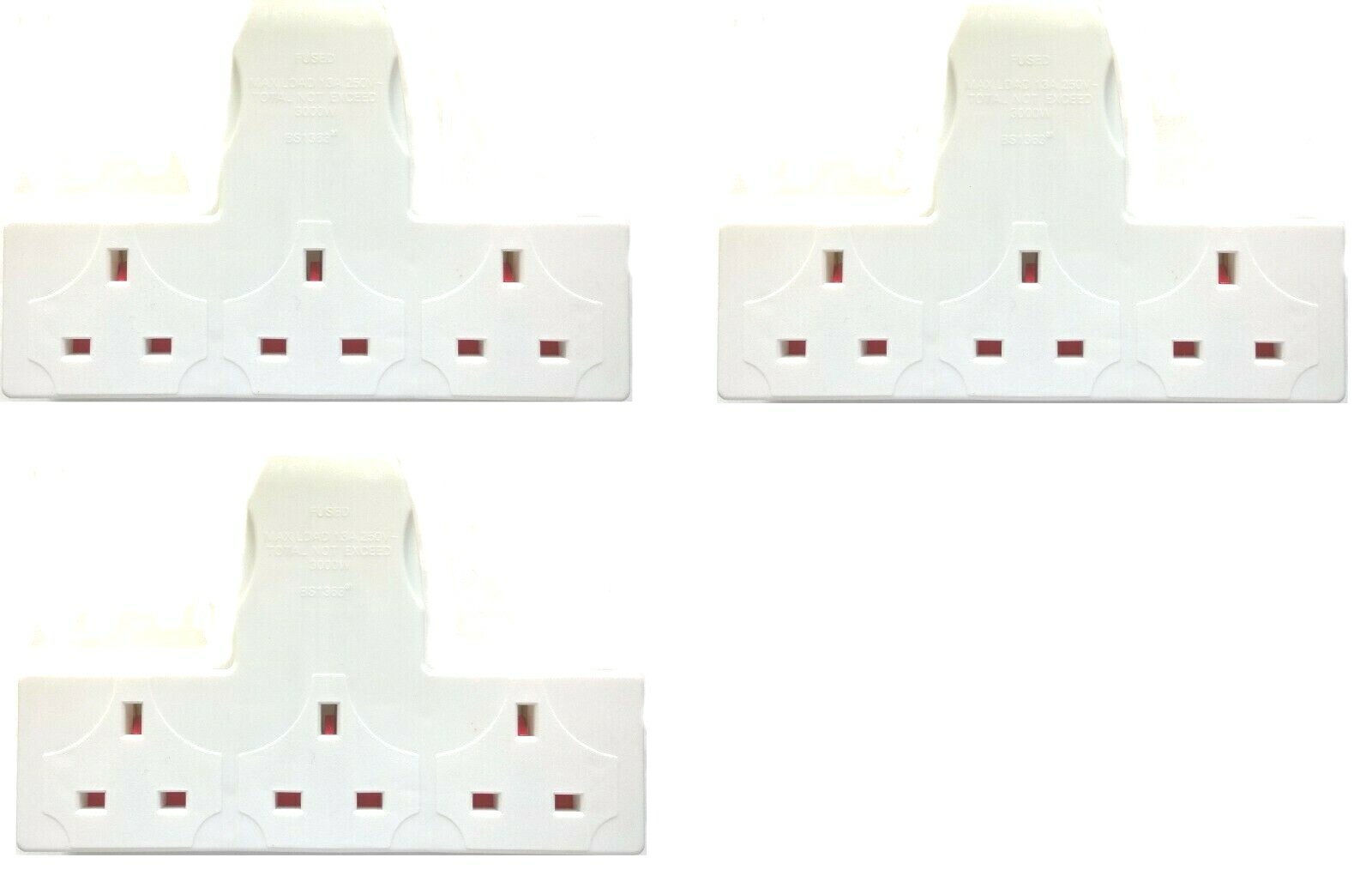 3 WAY MAINS BLOCK SOCKET UK PLUG ADAPTOR 13amp electric extension lead ...