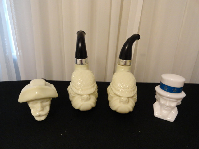 Lot of 4 AVON PIPES COLOGNE AFTER SHAVE DECANTER Bulldog Uncle Sam Pony ...