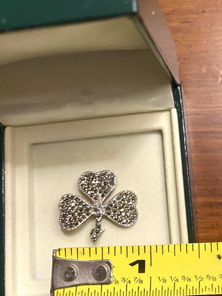 Vintage 925 Sterling Silver Irish Shamrock Marcasite Pin/Brooch | eBay