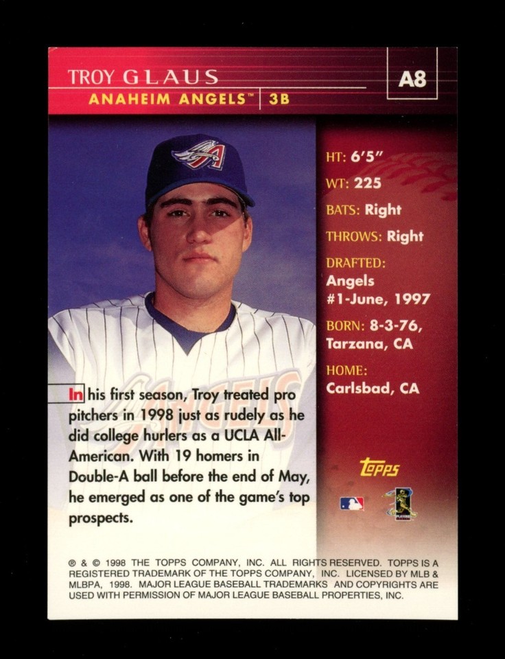 1999 Topps Certified Autograph #A8 TROY GLAUS on Card Auto Angels NM-MT/MINT | eBay