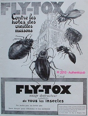 PUBLICITE ANCIENNE 1928 FLY TOX INSECTICIDE INSECTE NUAGE DESTRUCTEUR ...