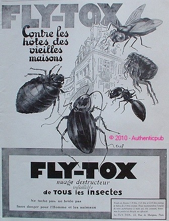 PUBLICITE ANCIENNE 1928 FLY TOX INSECTICIDE INSECTE NUAGE DESTRUCTEUR ...