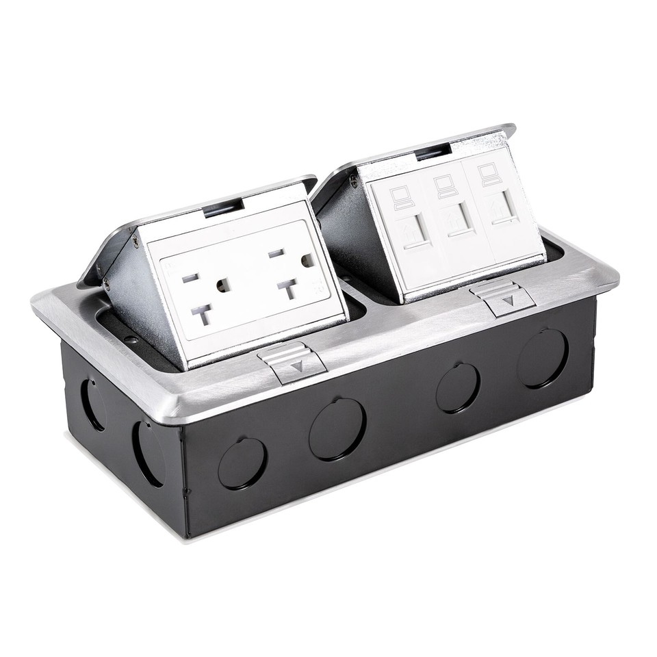 Pop Up Floor Outlet Box with Sockets and LAN 20 Amp Outlet 3 x LAN 2 x ...