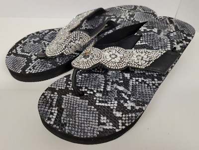 Women's Olivia Miller Shoes Faux Snake Skin Flip Flop Bling Sandals ...