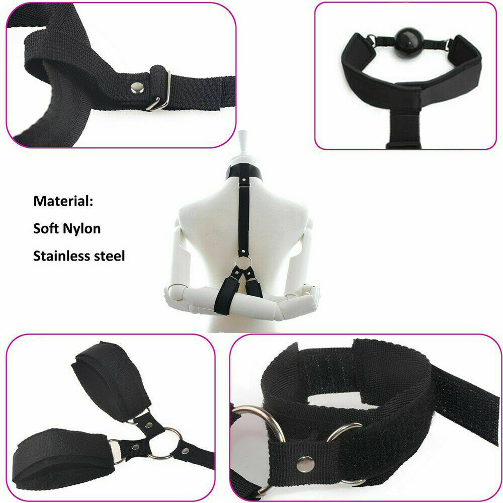 Restraint-Collar with Ball Gag Straps to Handcuffs-Hook Loops Closure ...
