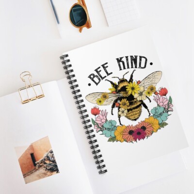 Bee Kind Journal-Spiral Notebook - Ruled Line-Boho Floral Diary- Bee ...