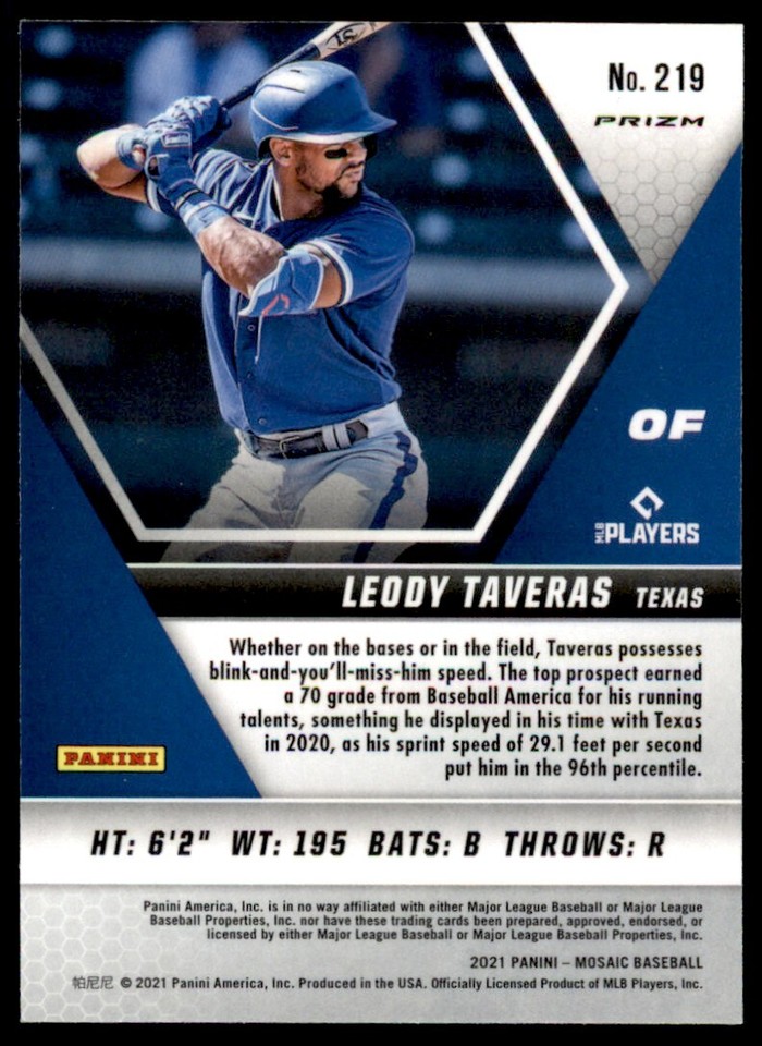 Leody Taveras 2021 Panini Mosaic Rookie Pink Camo Card RC #219 Texas ...