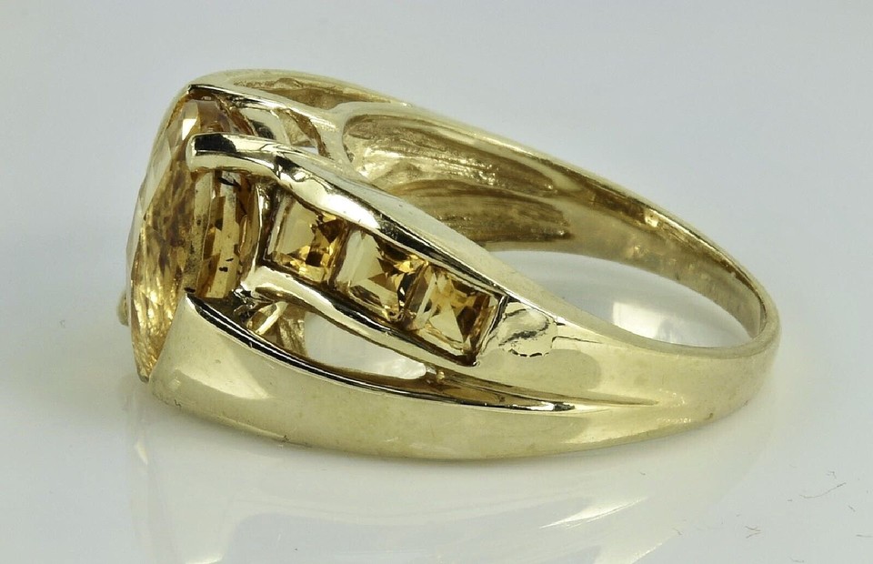 Clyde Duneier 4CT Citrine Ring Solid 10K Gold Oval & Inlaid Size 7; 5.1 ...