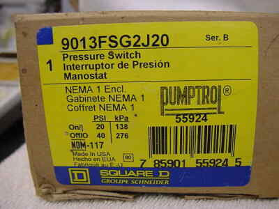 NEW Pumptrol Pressure Switch 9013FSG2J20 #55924 NEMA 1 Sq D 20PSI on ...
